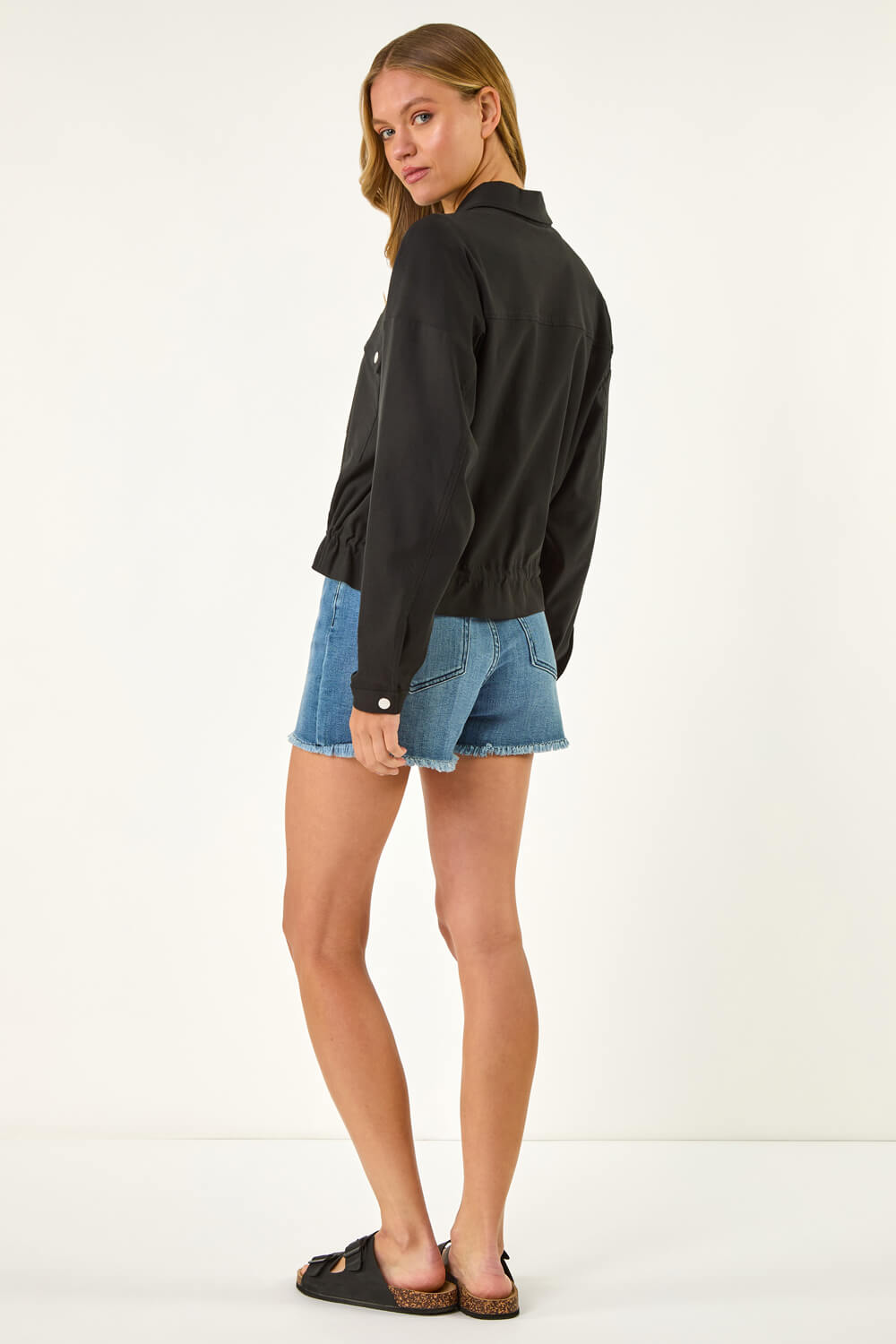 Black Utility Collared Pocket Stretch Jacket | Roman UK