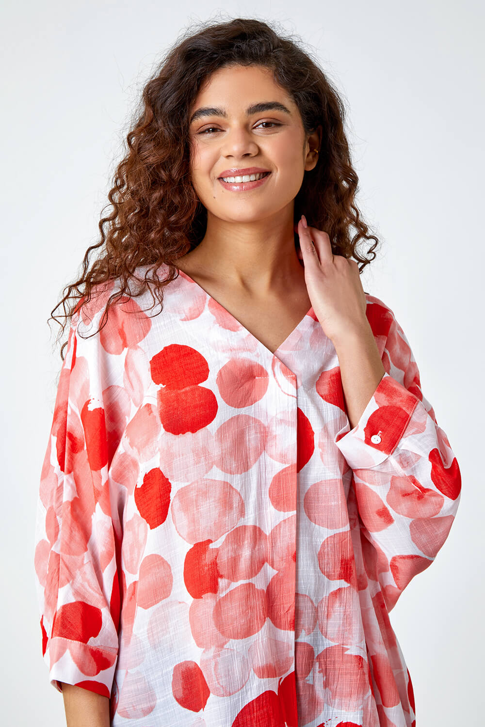 Red Spot Print Relaxed Woven Top | Roman UK