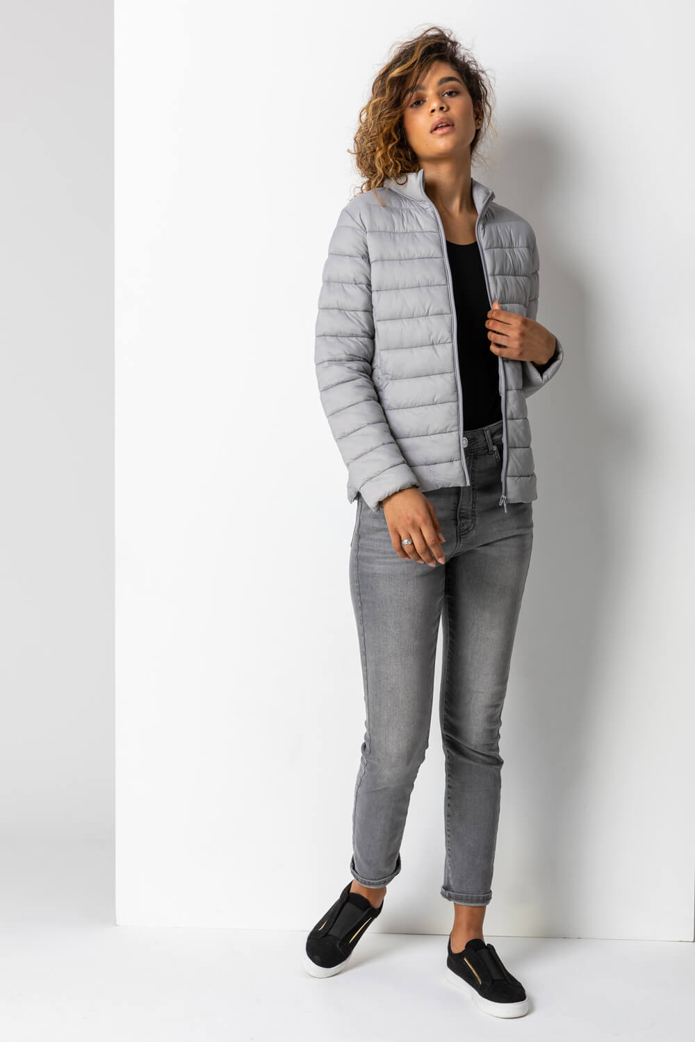 Lightweight Padded Coat in Light Grey - Roman Originals UK