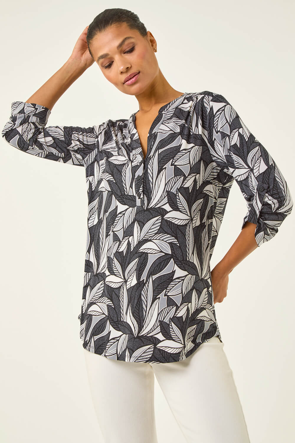 Black Leaf Puff Print Textured Shirt | Roman UK