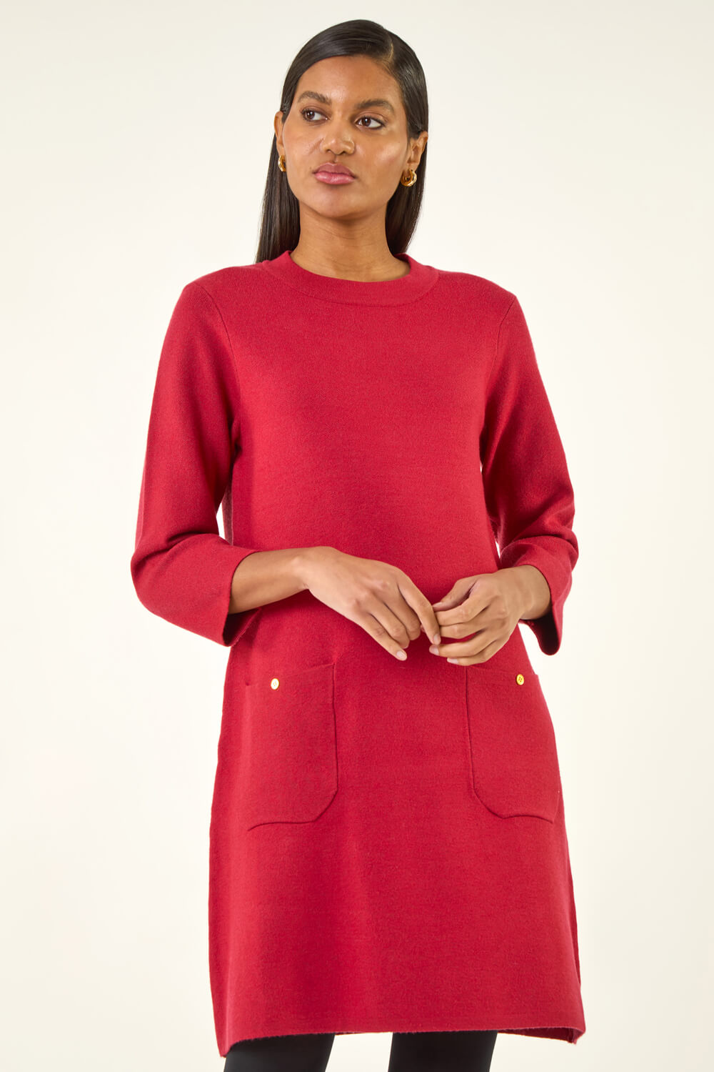Red Patch Pocket Knit Dress | Roman UK