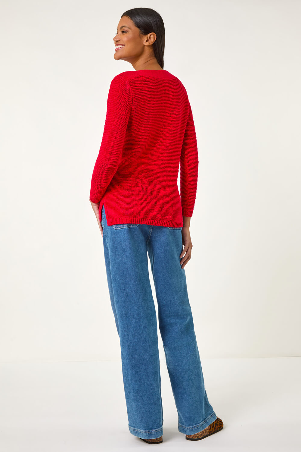 Red Textured Tape Yarn Knit Jumper | Roman UK