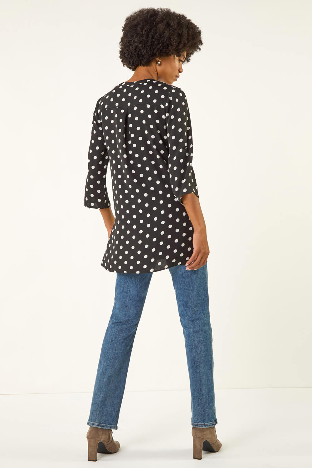 Black Spot Print Longline Buttoned Blouse | Roman UK