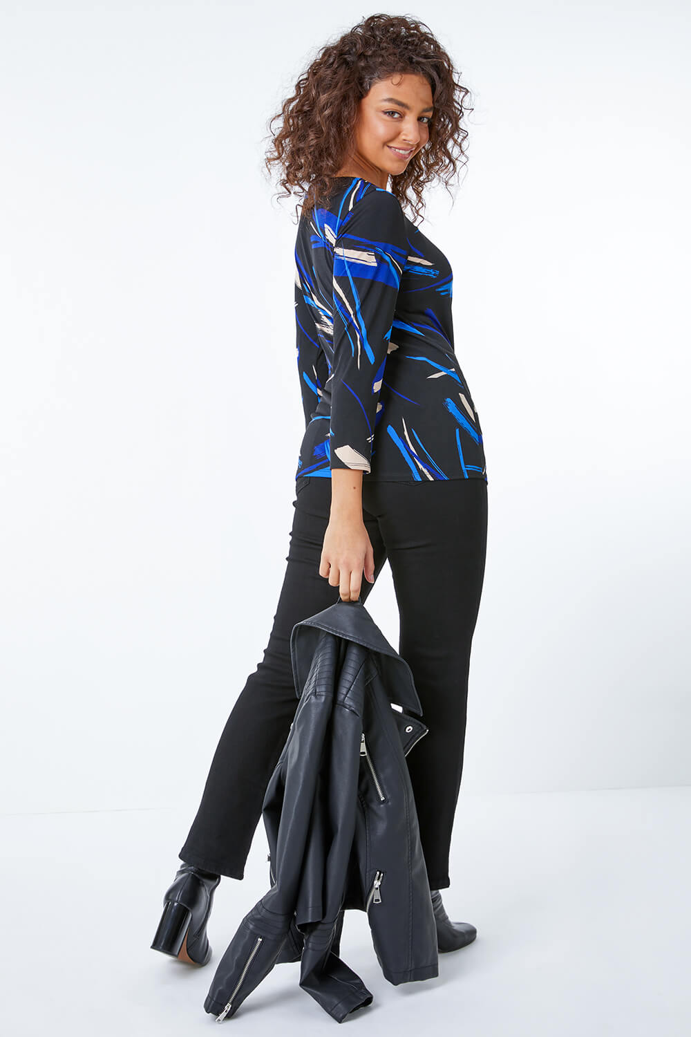 Petite Ruched Side Abstract Top in Royal Blue | Roman UK