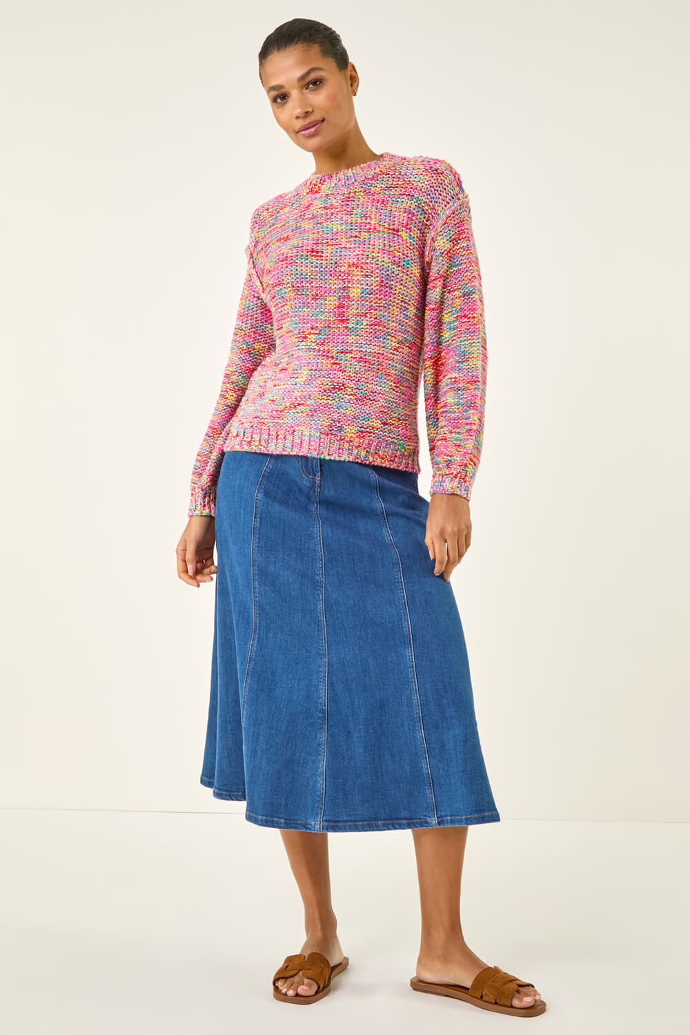 Pink Textured Space Dye Knit Jumper | Roman UK