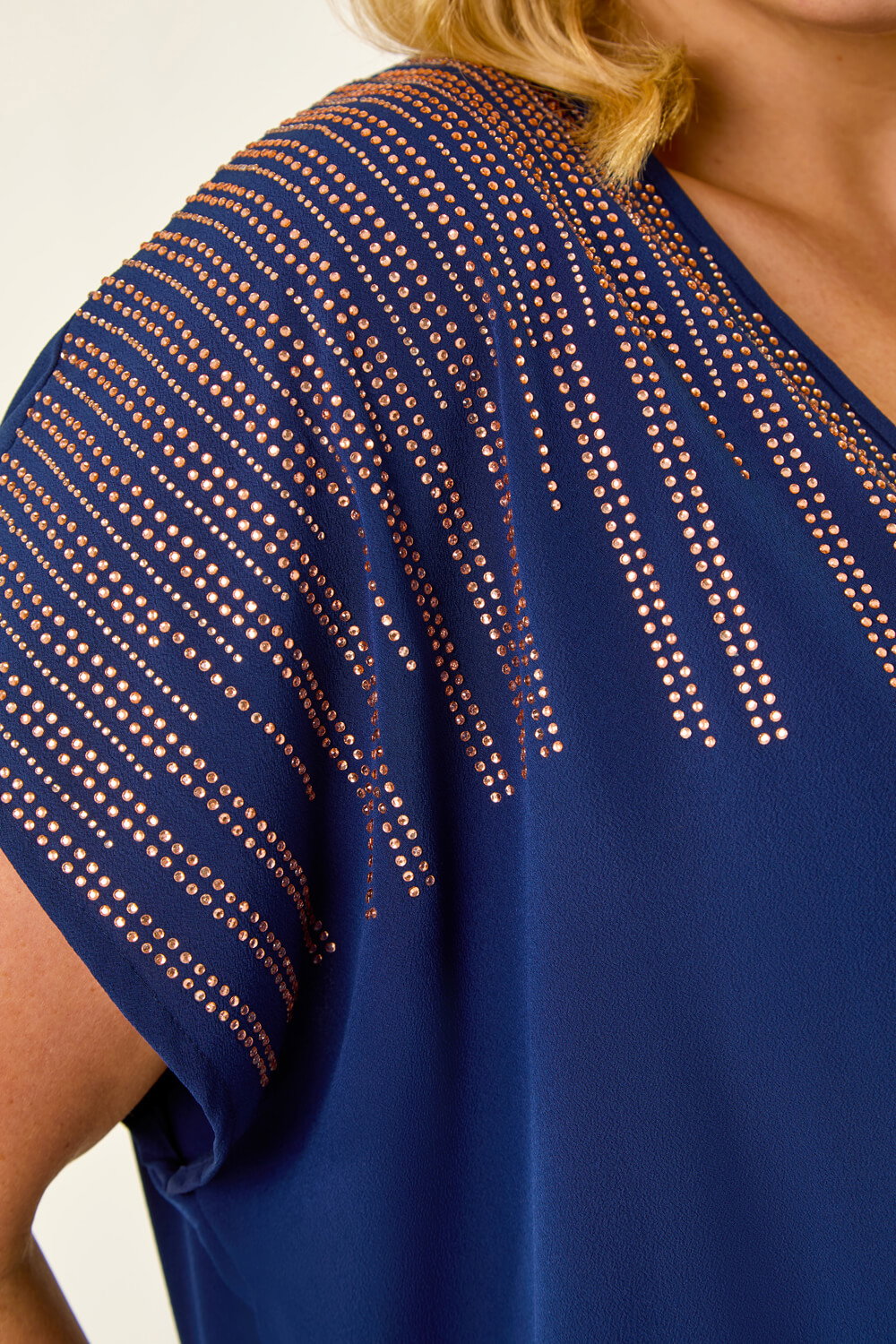 Navy Curve Hotfix Woven Top | Roman UK