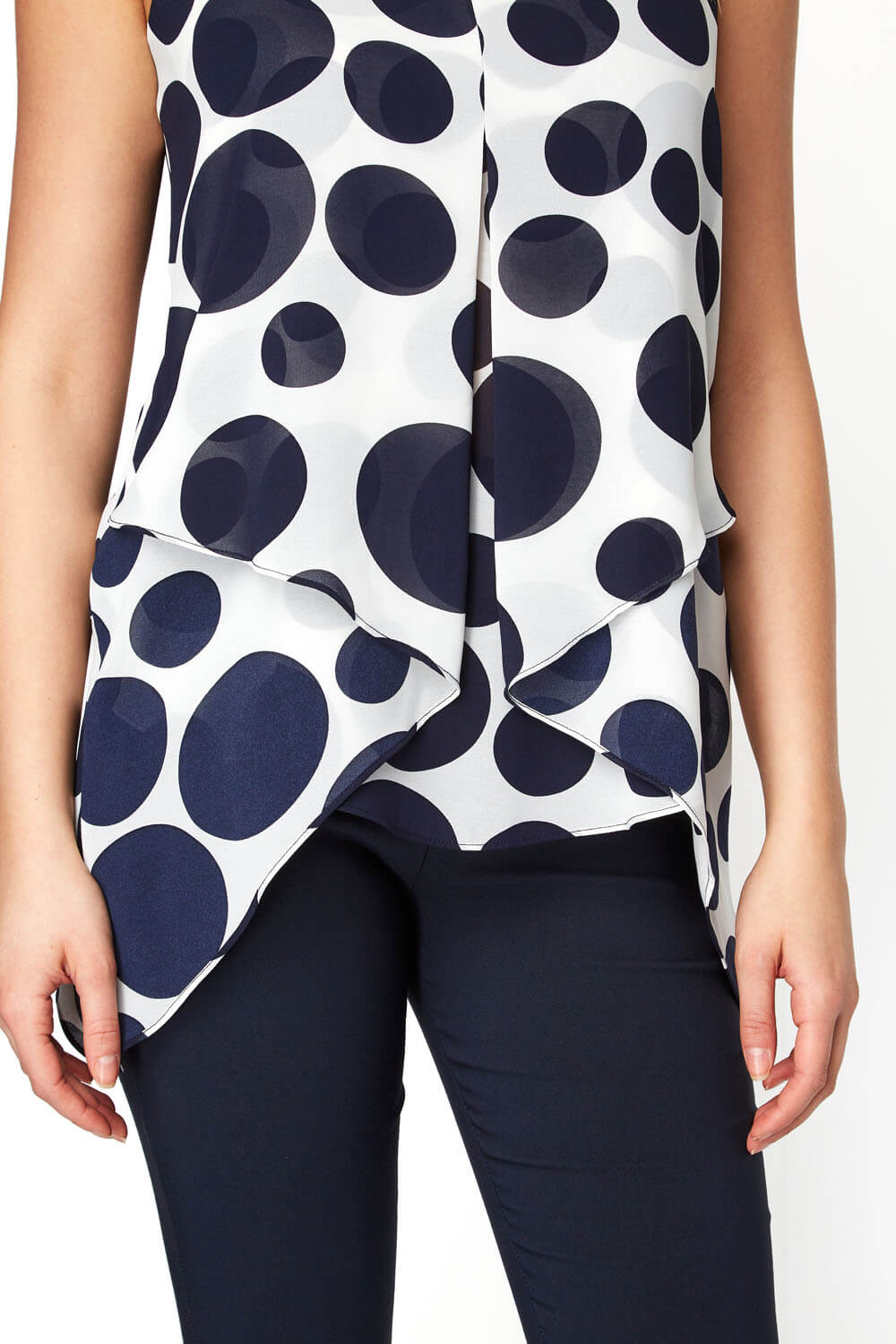 Spot Print Asymmetric Top in Navy - Roman Originals UK