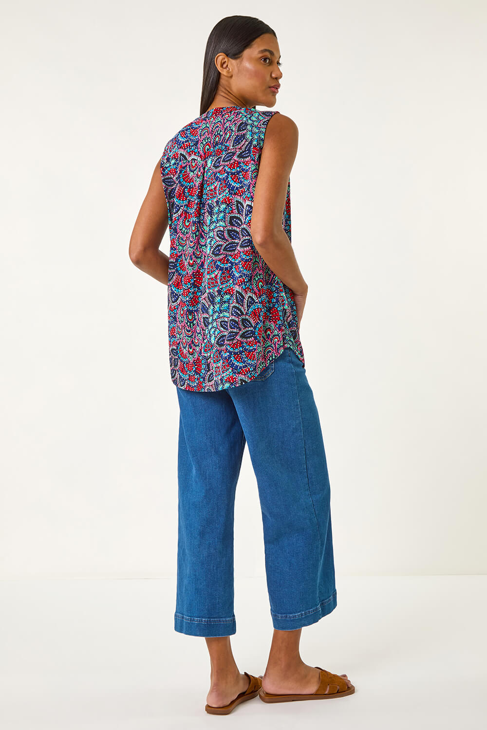 Blue Abstract Print Stretch Vest Top | Roman UK