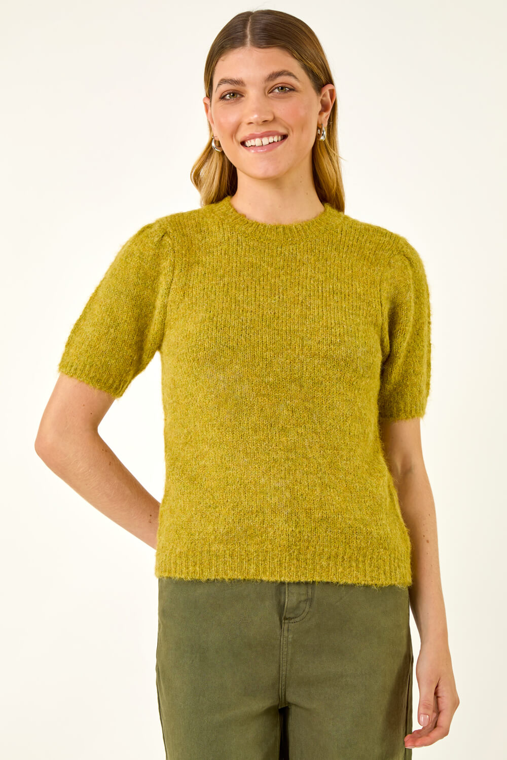 Green Short Sleeve Soft Knit Top | Roman UK