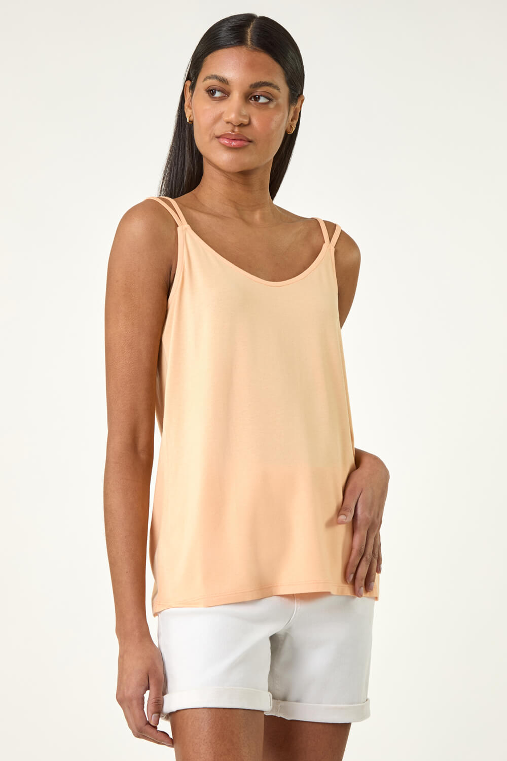 Peach Double Strap Stretch Vest Top | Roman UK