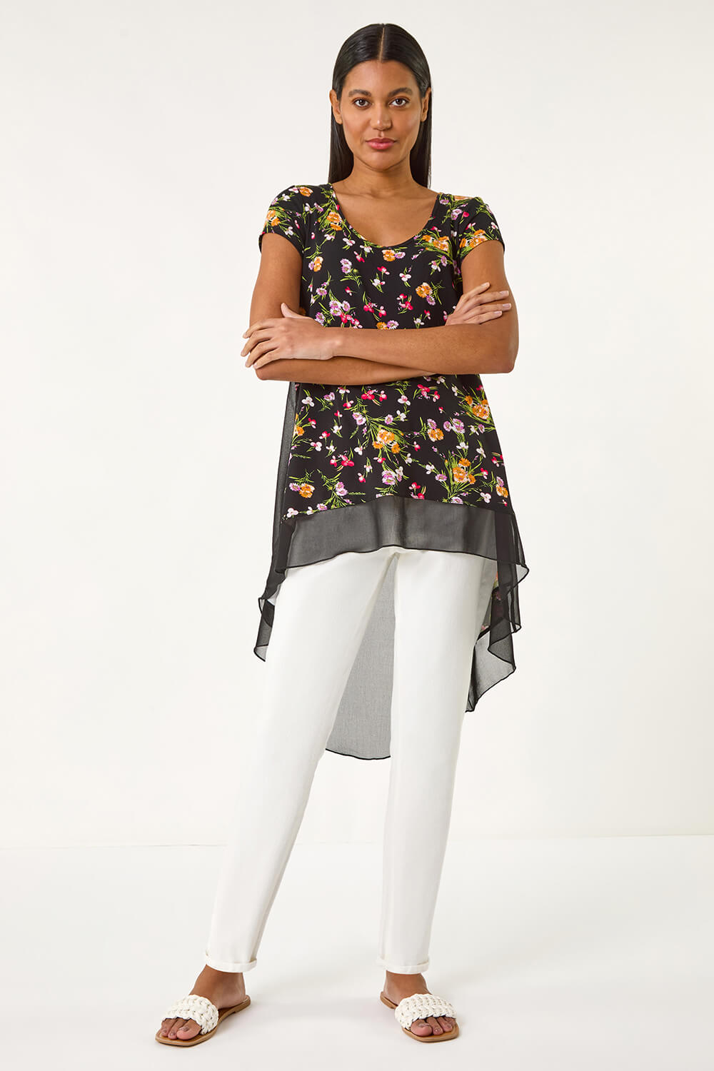 Pink Floral High Low Hem Top | Roman UK