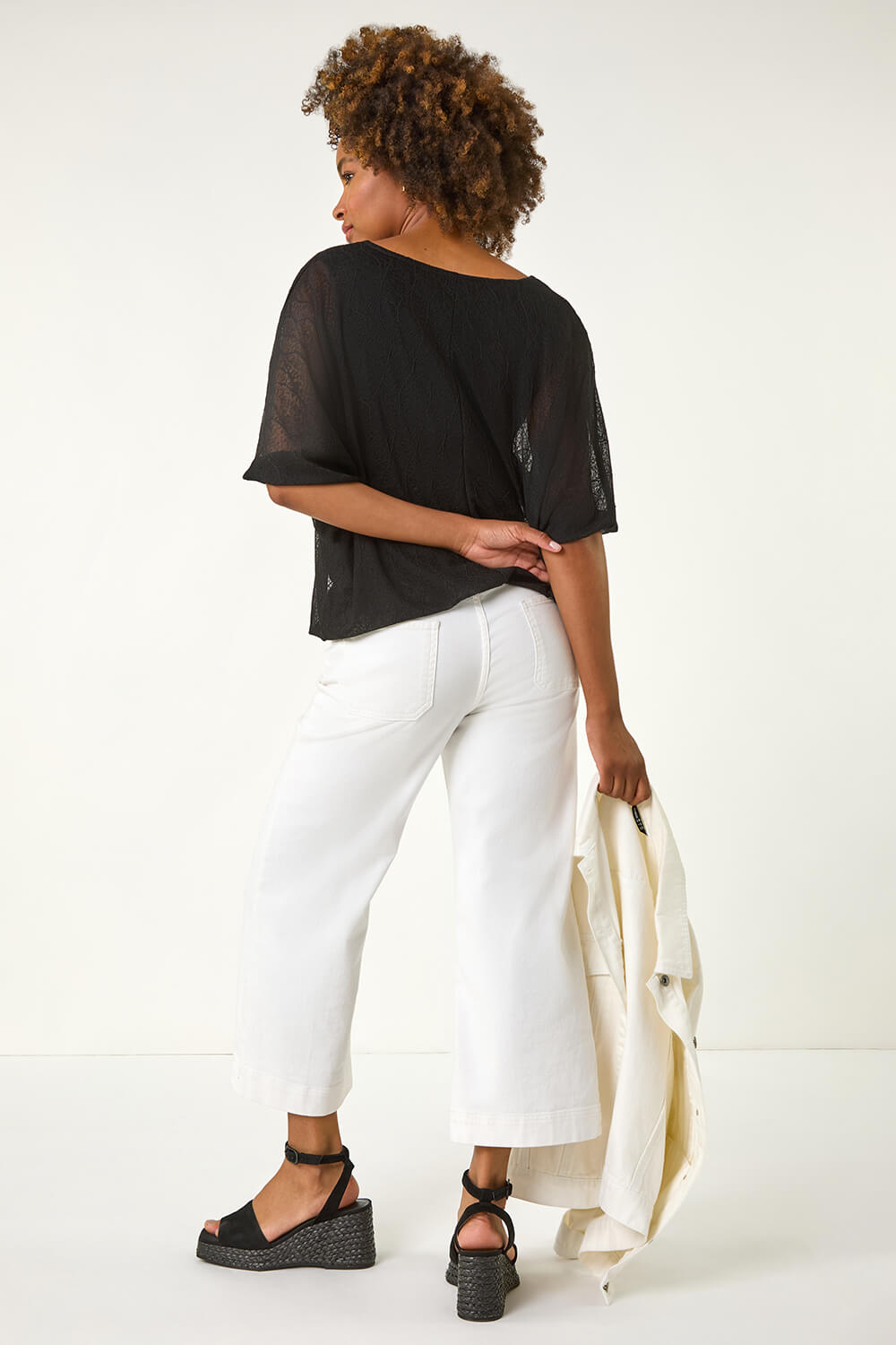 Black Mesh Bubble Hem Stretch Top | Roman UK