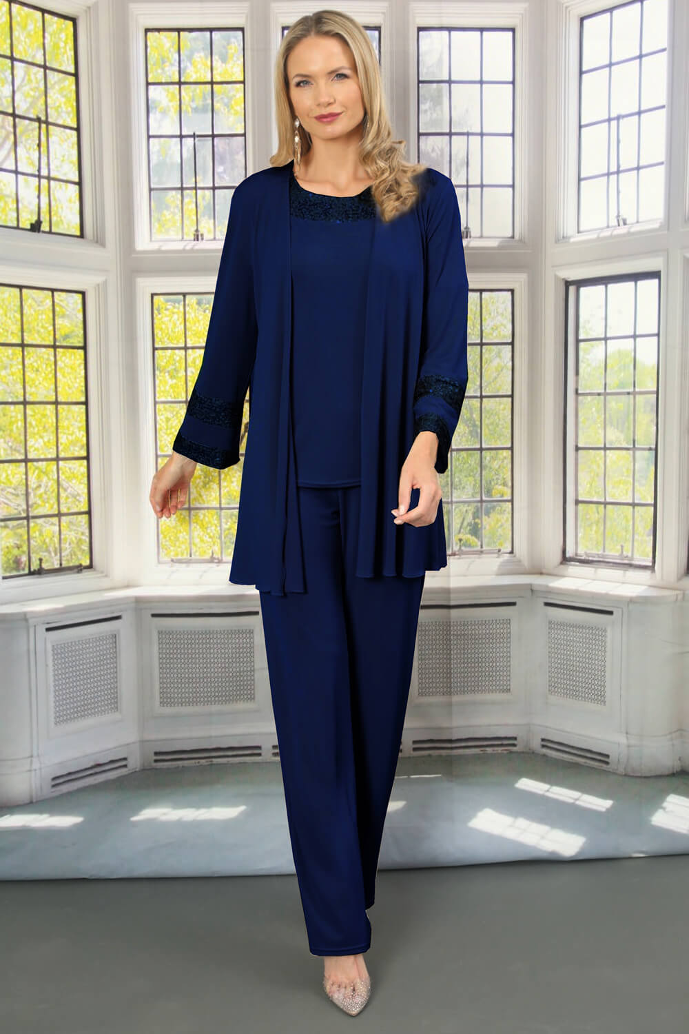 Midnight Blue Julianna Jersey Sequin Cuff Jacket | Roman UK
