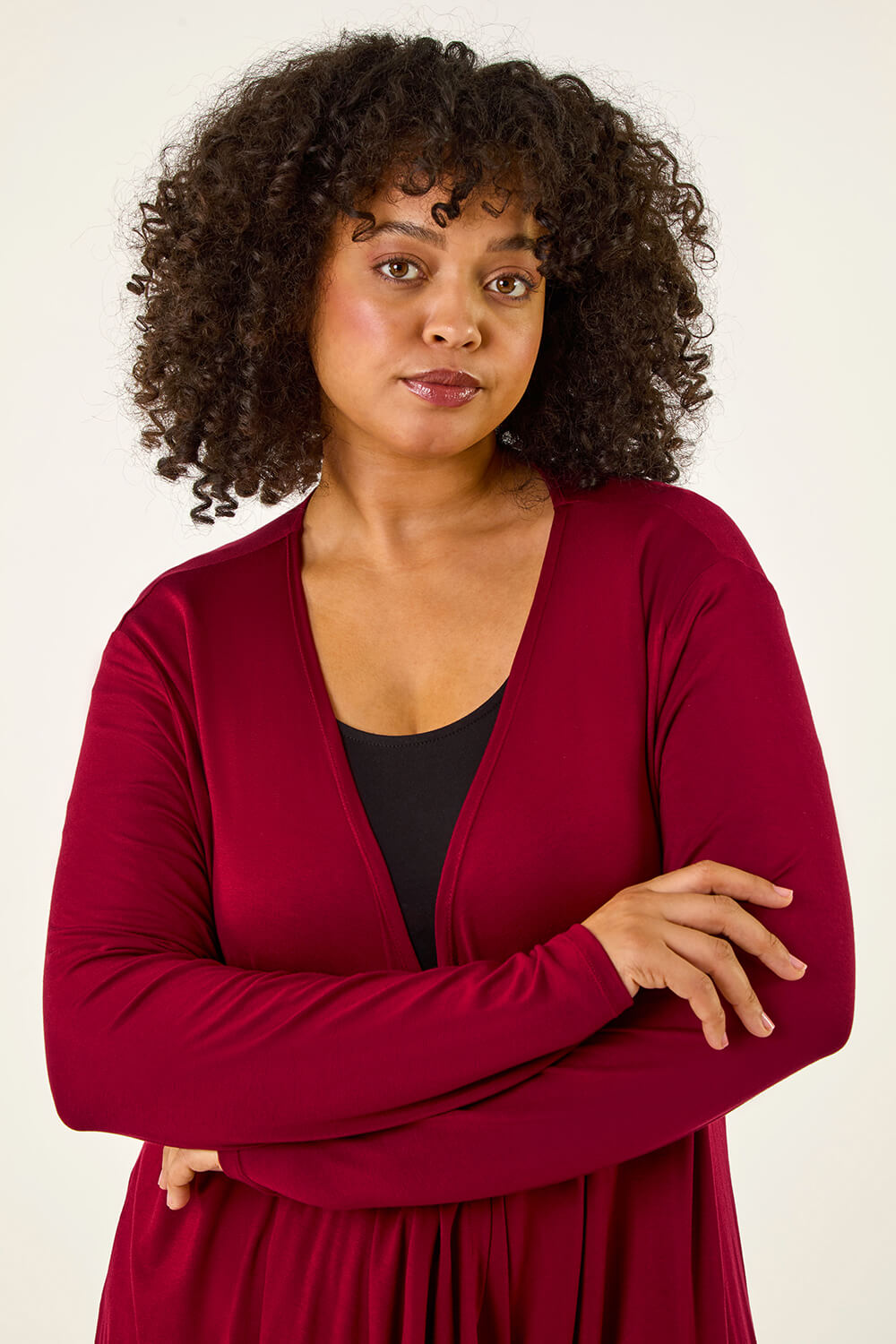Burgundy Curve Waterfall Front Cardigan | Roman UK