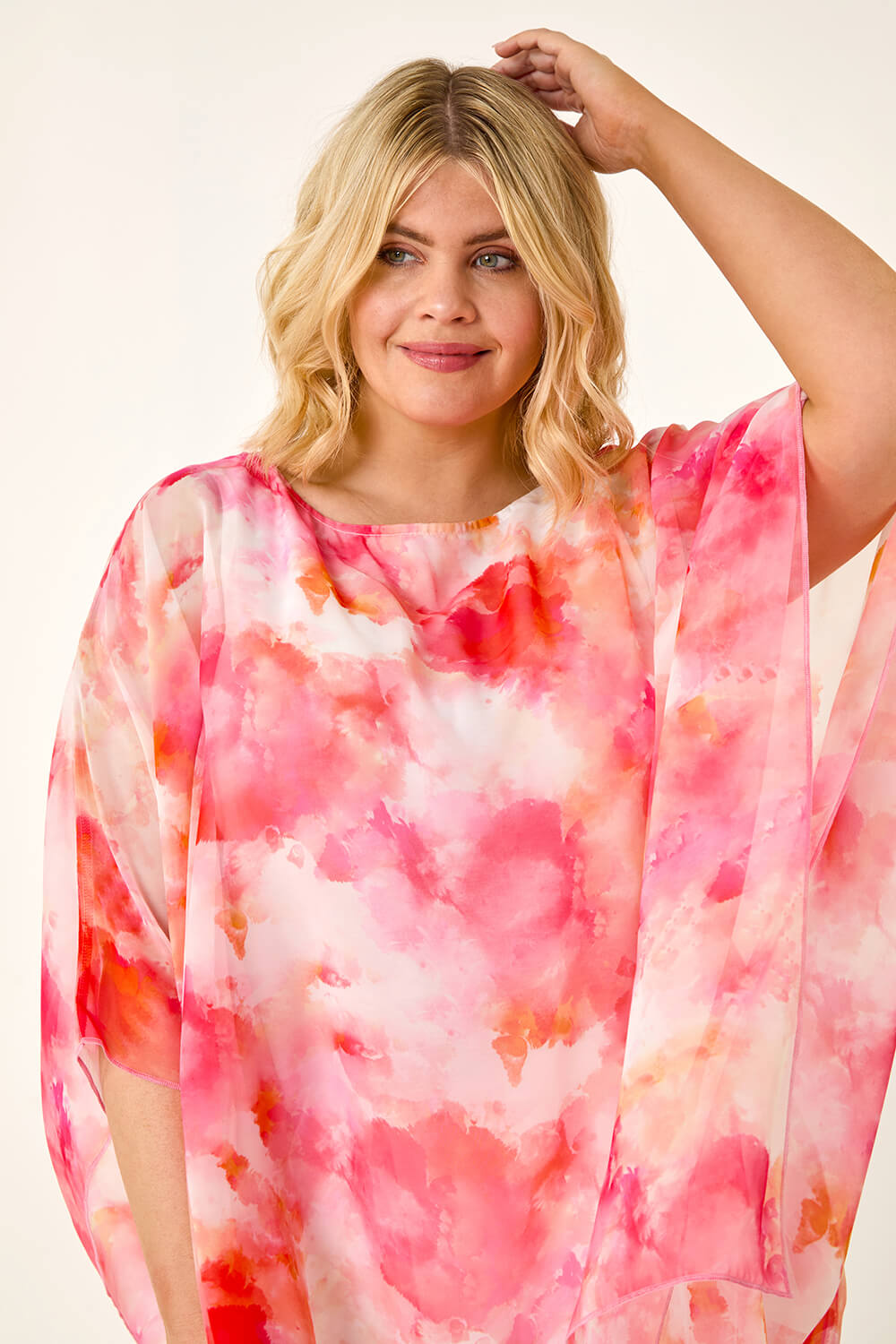 Pink Curve Watercolour Print Overlay Top | Roman UK