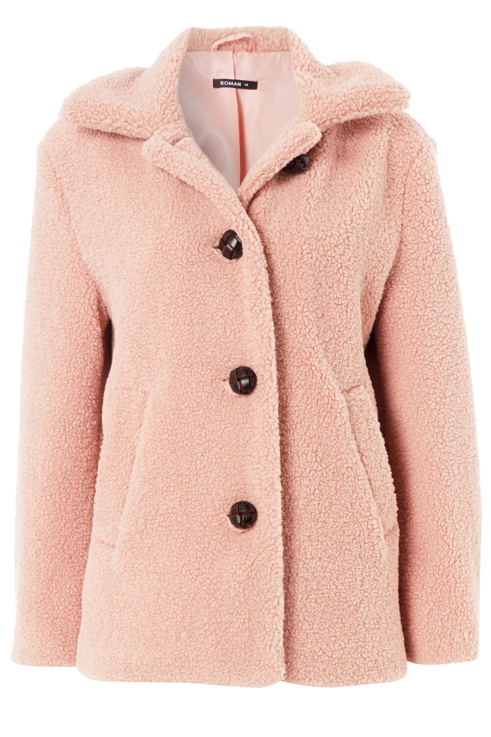 Faux Fur Teddy Coat in Pink - Roman Originals UK