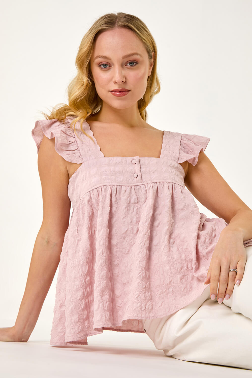 Pink Dusk Textured Bubble Button Top | Dusk UK