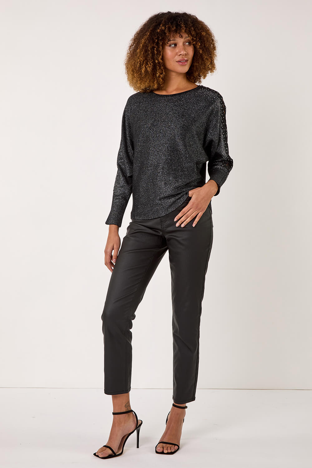 Black Sleeve Braid Detail Knit Jumper | Roman UK