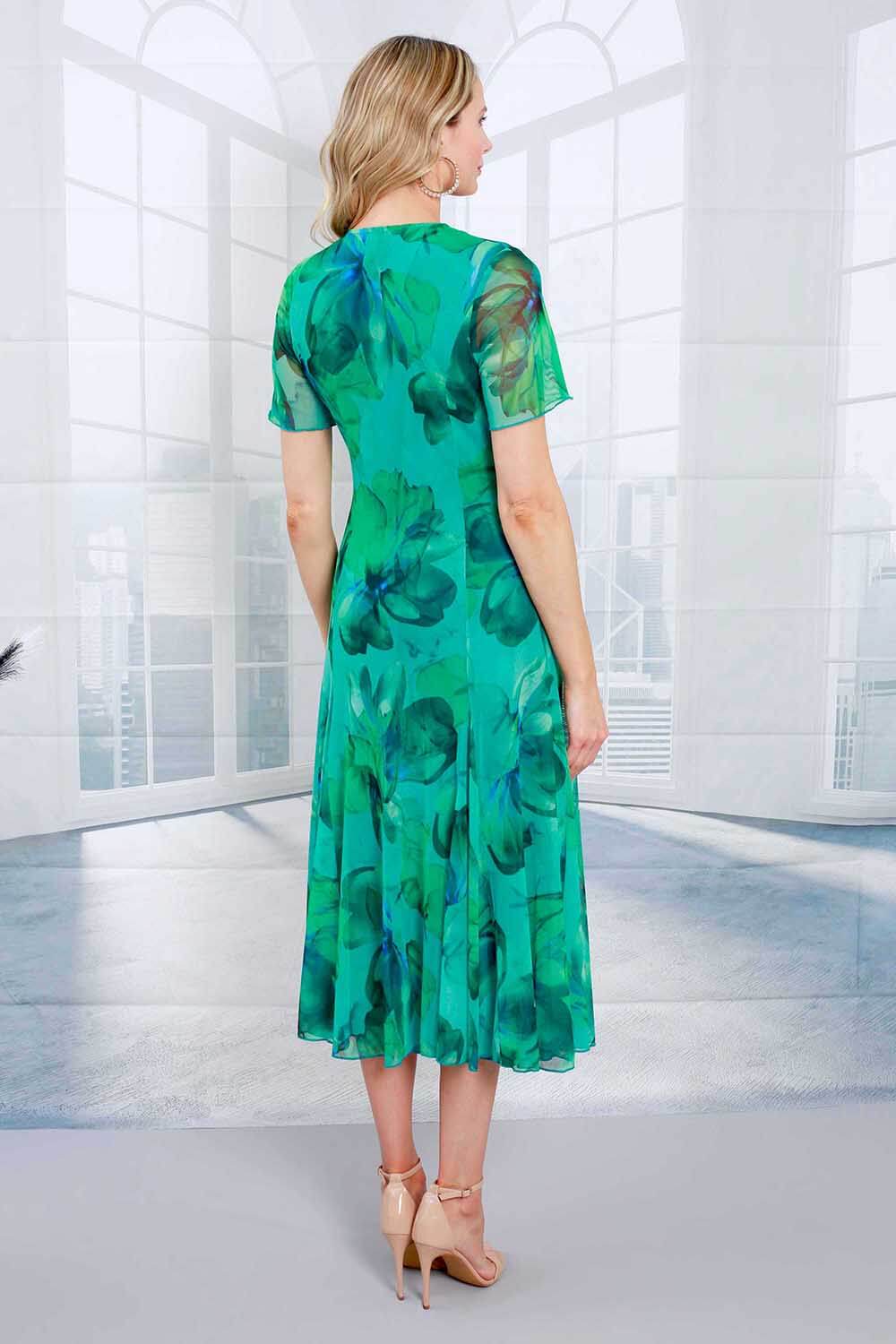 Jade Julianna Floral Print Mesh V-Neck Godet Dress | Roman UK