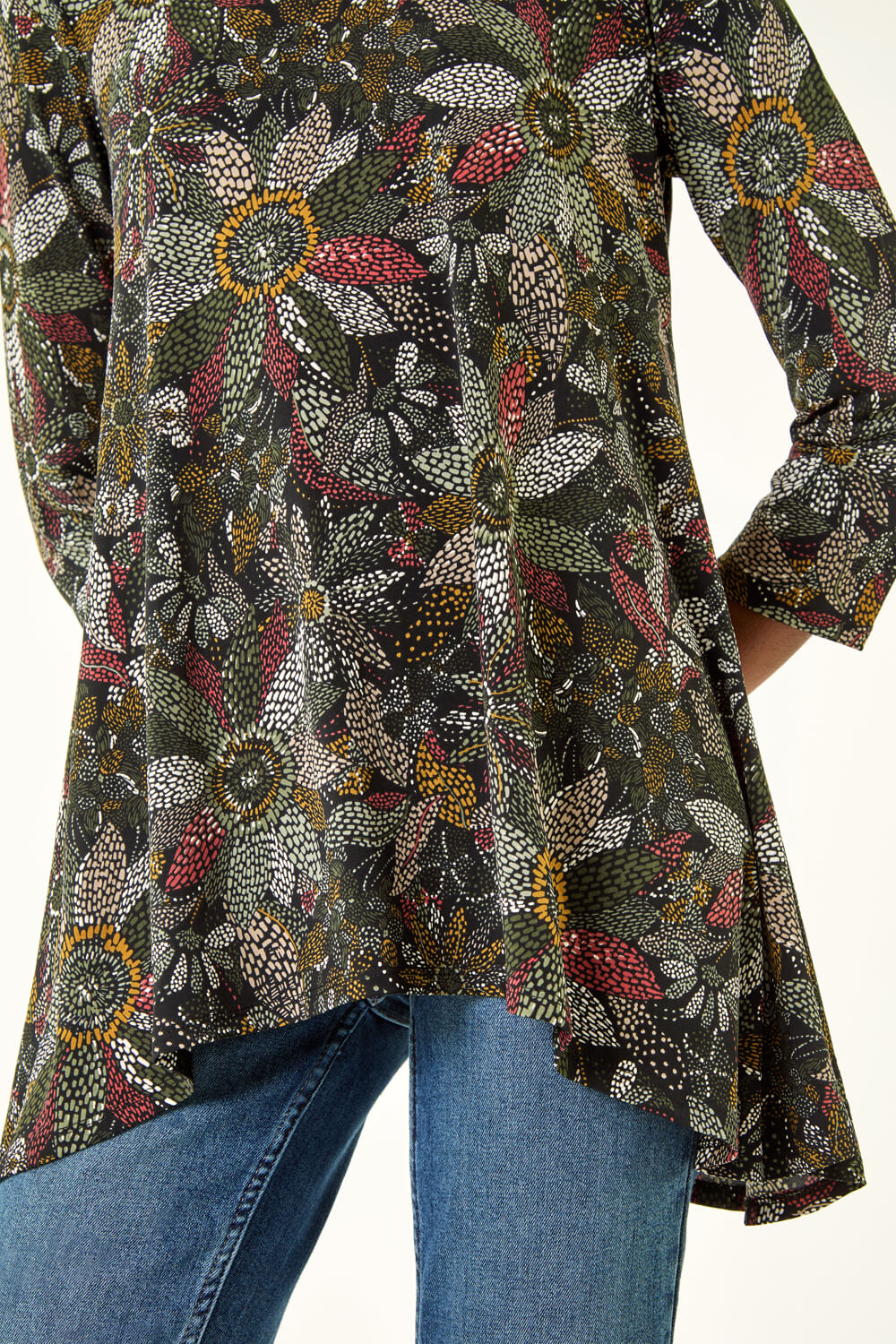 Green Floral Puff Print Stretch Shirt | Roman UK