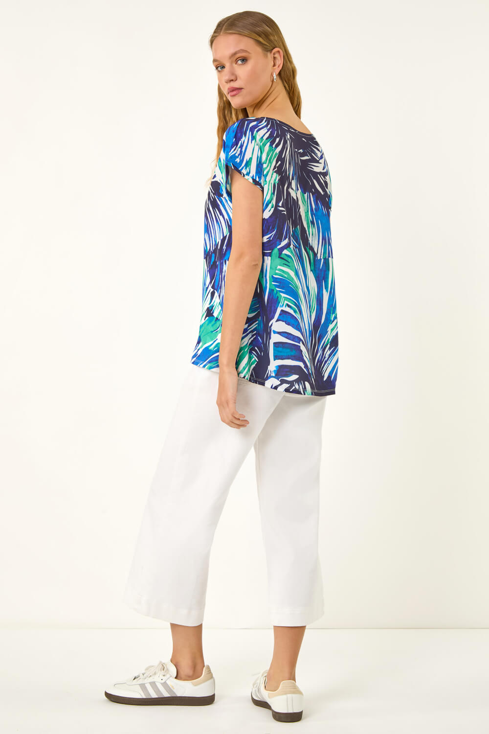 Blue Abstract Print Stretch Top | Roman UK