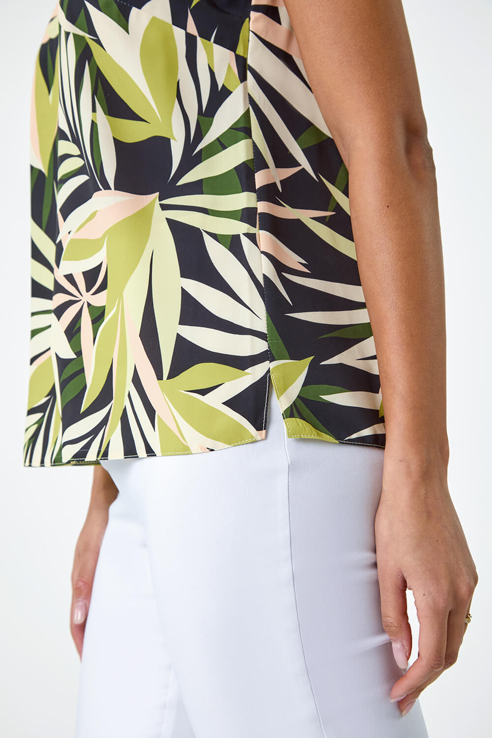 Green Tropical Leaf Print Cami Top | Roman UK