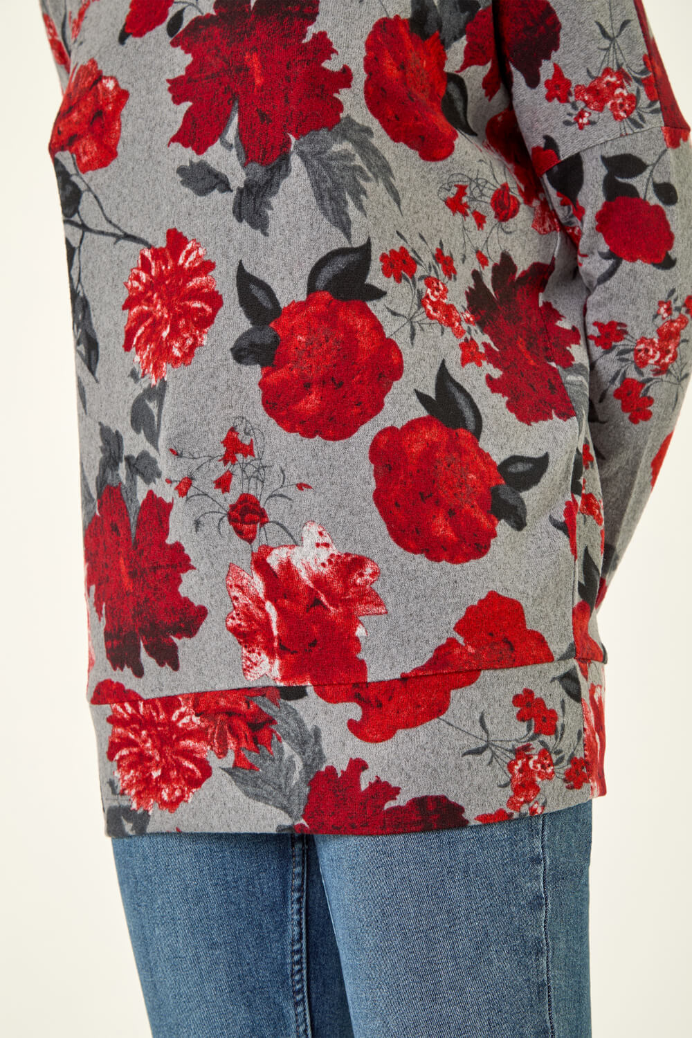 Red Floral Banded Hem Top | Roman UK