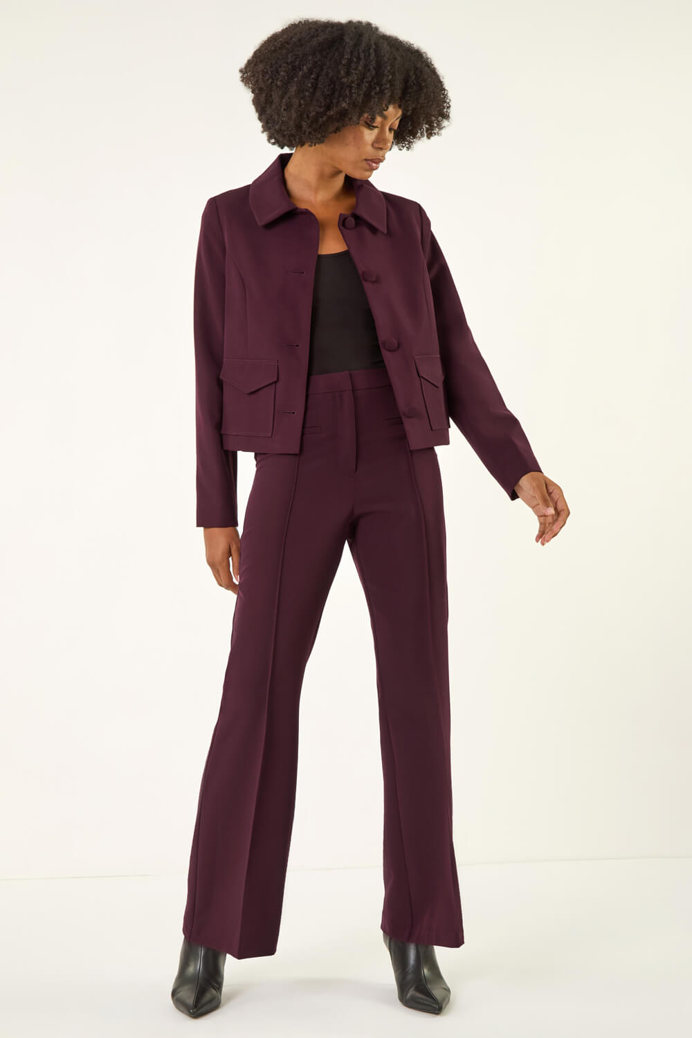 Wine Jet Pocket Bootleg Trousers | Roman UK