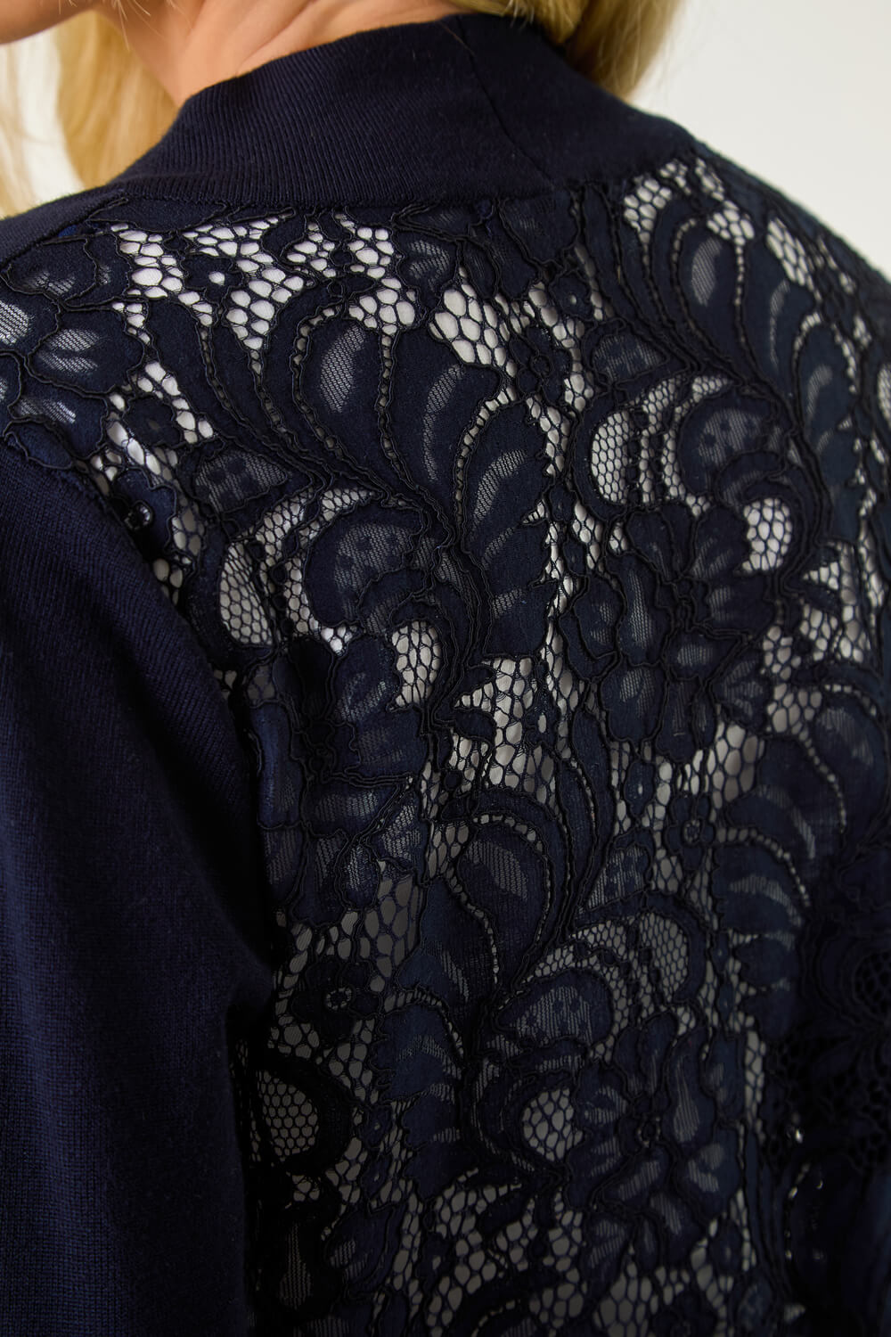 Navy Petite Lace Back Bolero Cardigan | Roman UK