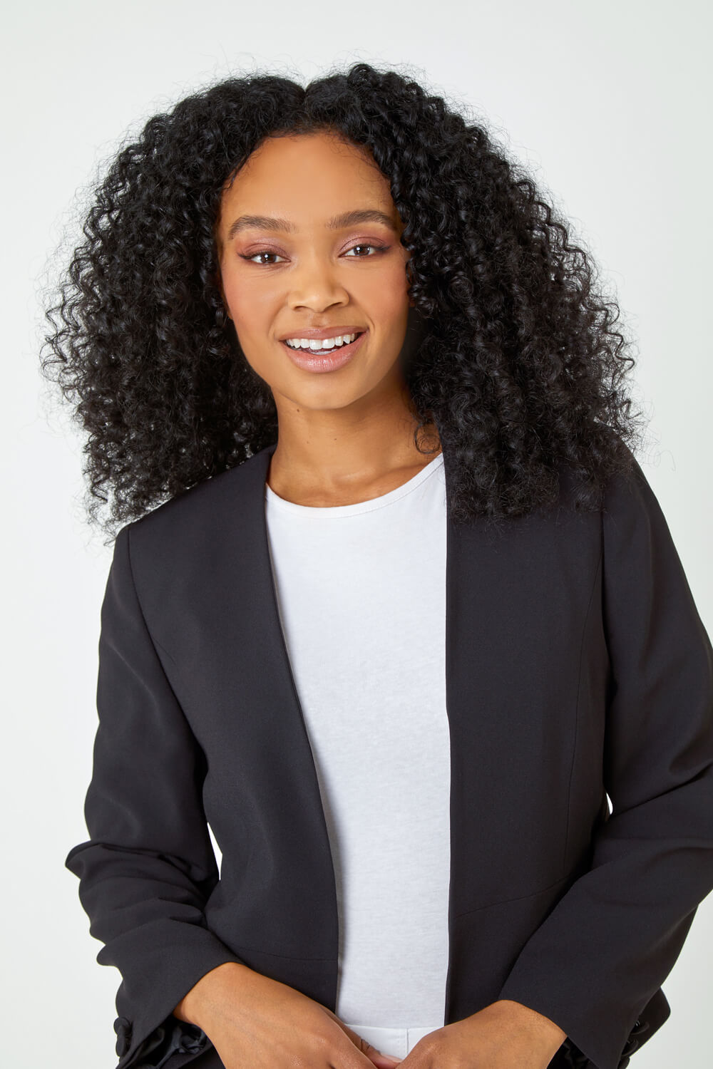 Black Petite Button Detail Textured Jacket | Roman UK