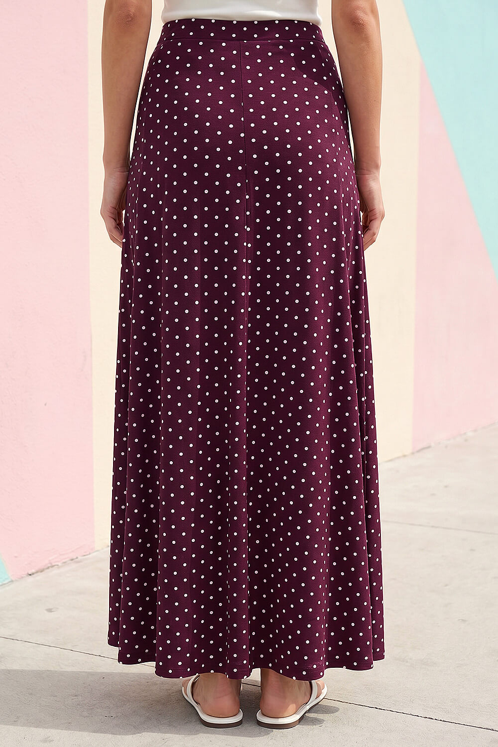 Burgundy Polka Dot Midi Skirt | Roman UK