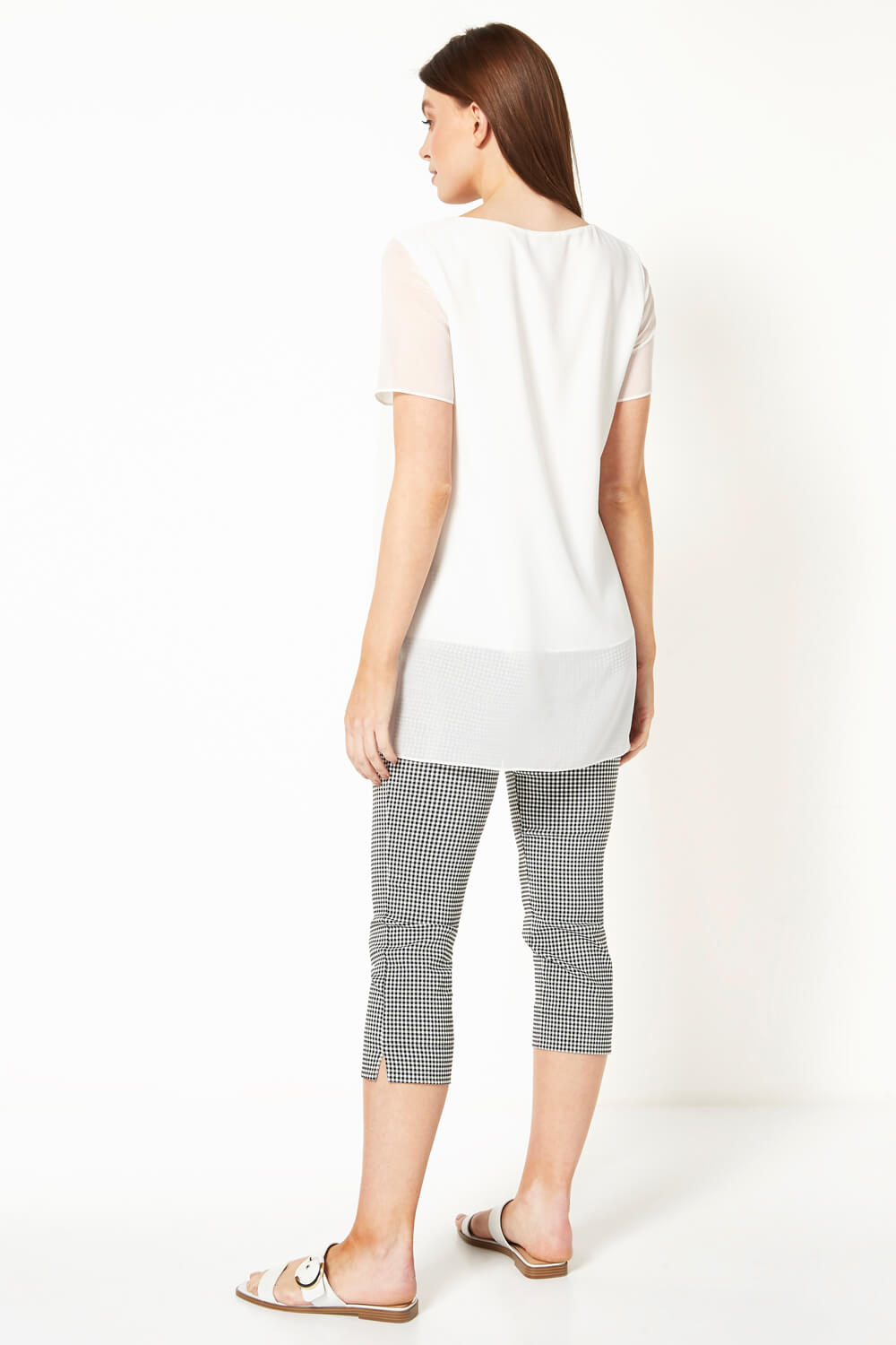 Split Front Chiffon Overlay Top in Ivory - Roman Originals UK