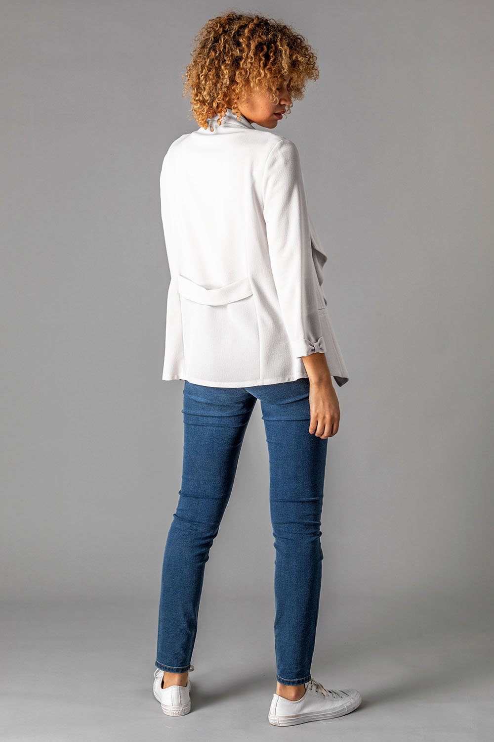 Waterfall Roll Sleeve Jacket in Ivory - Roman Originals UK