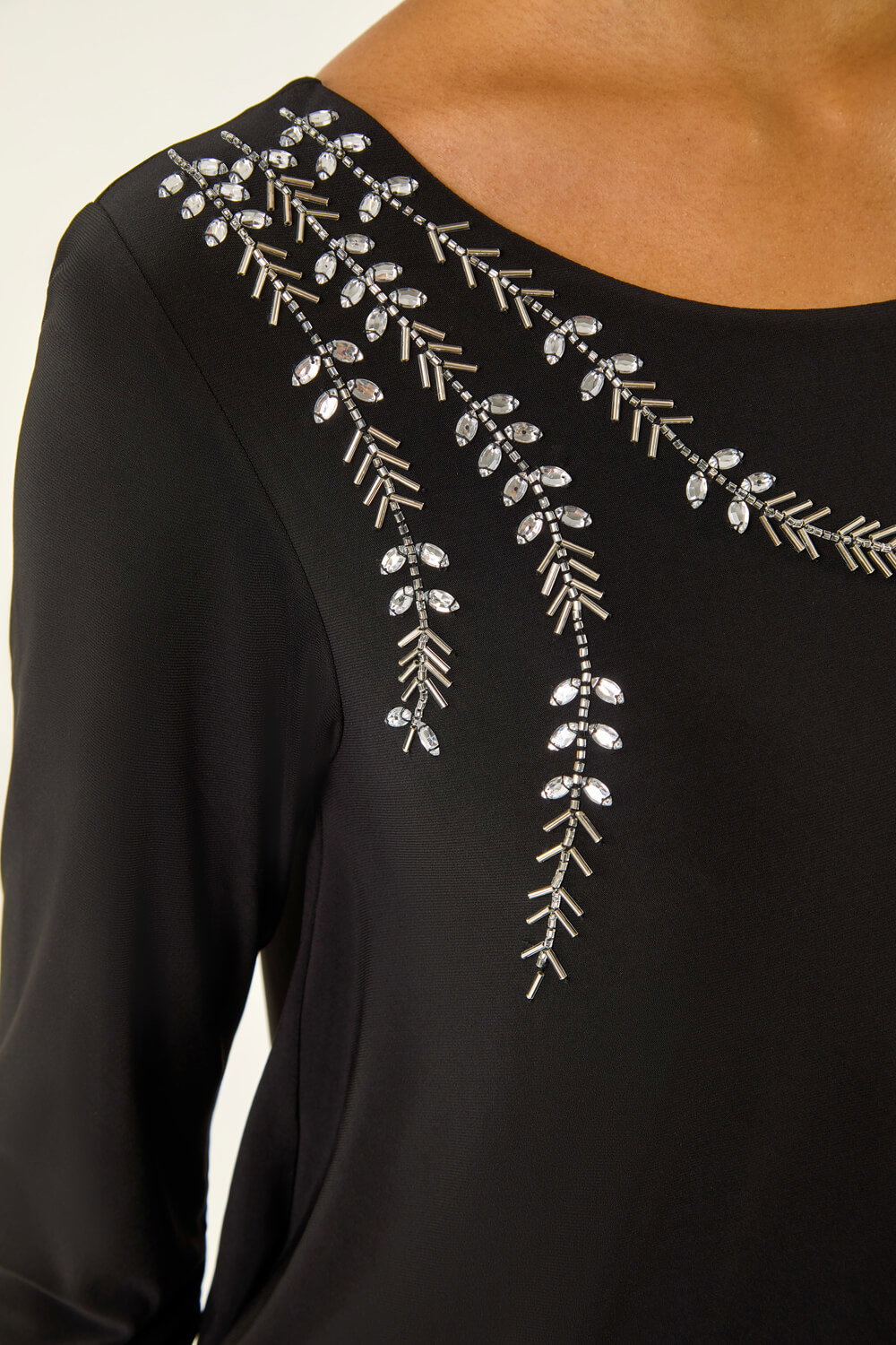 Black Embellished Double Layer Tunic Top | Roman UK
