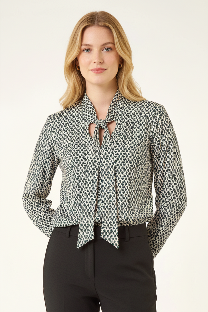 Green Geo Print Tie Front Tunic Top | Roman UK