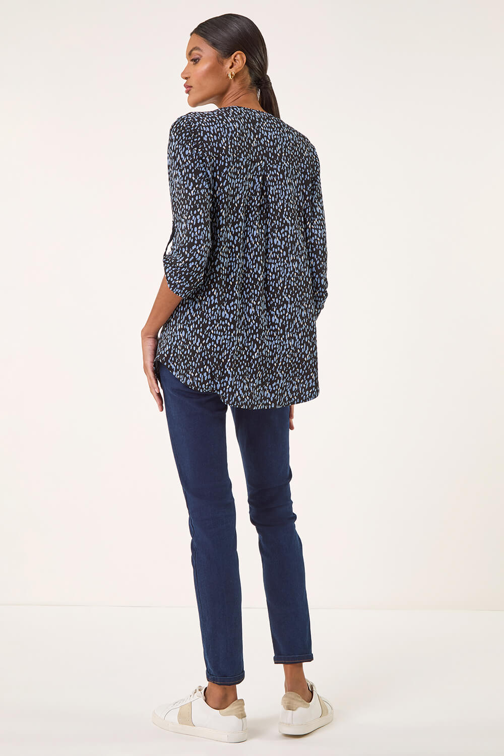 Blue Printed Notch Neck Shirt | Roman UK
