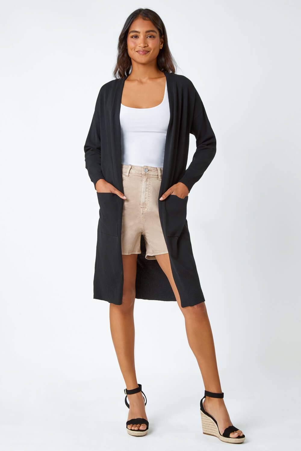 Black Knitted Longline Cardigan | Roman UK