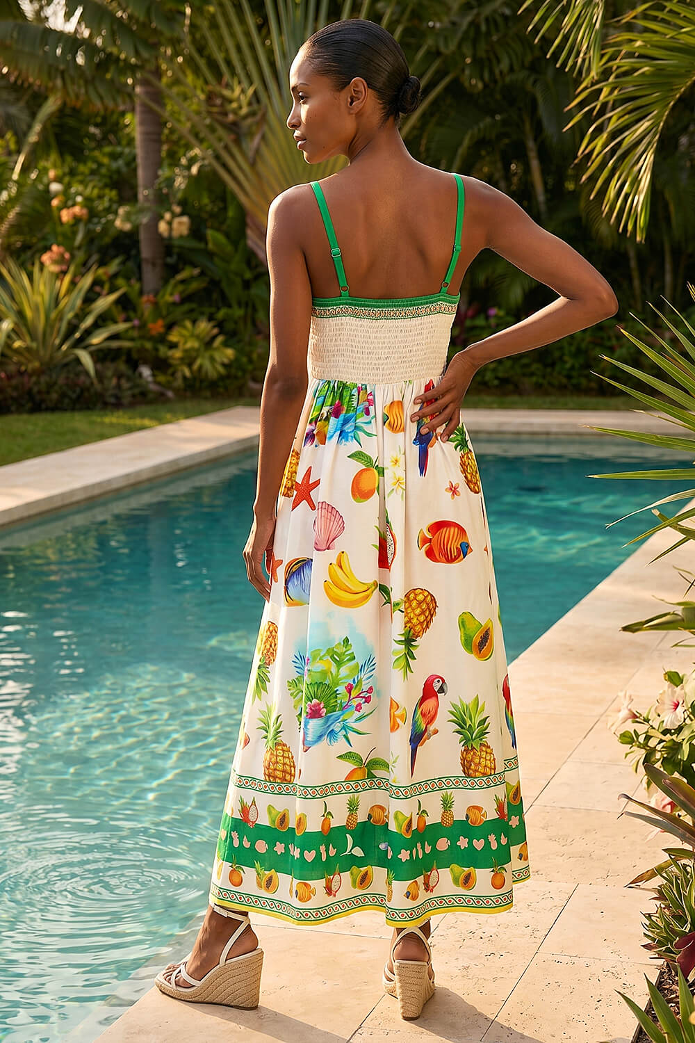 Ivory Fruit Print Strappy Midi Dress | Roman UK