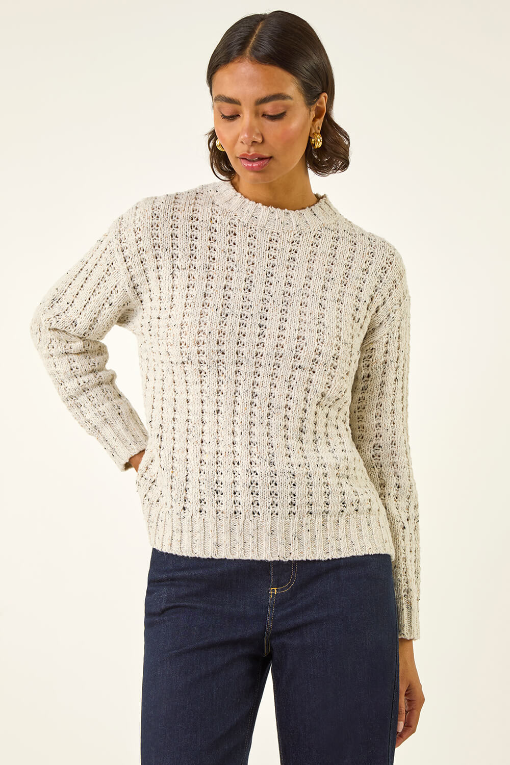 Light Grey Textured Knit Jumper | Roman UK