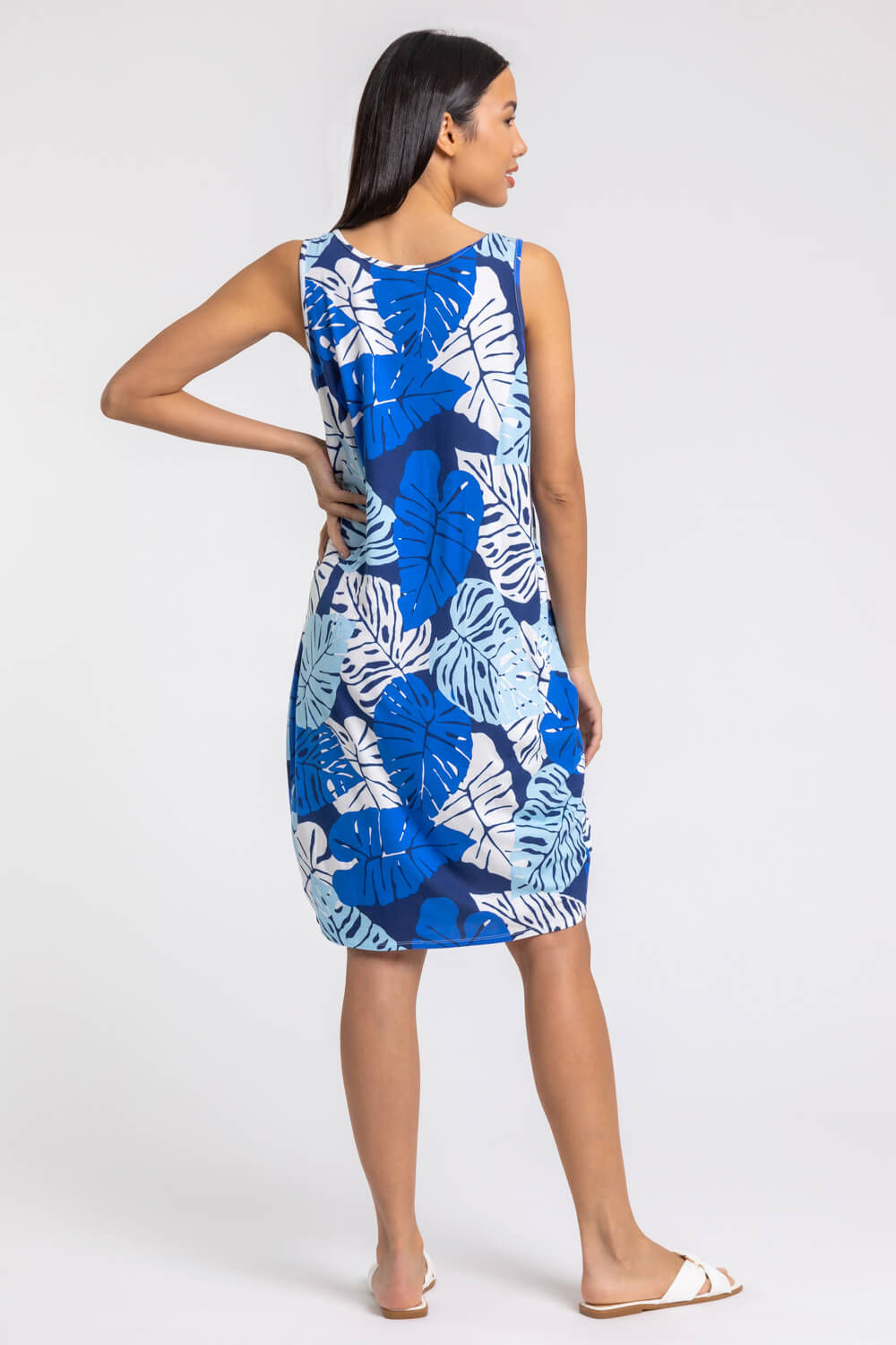 Leaf Print Slouch Pocket Dress in Blue - Roman Originals UK