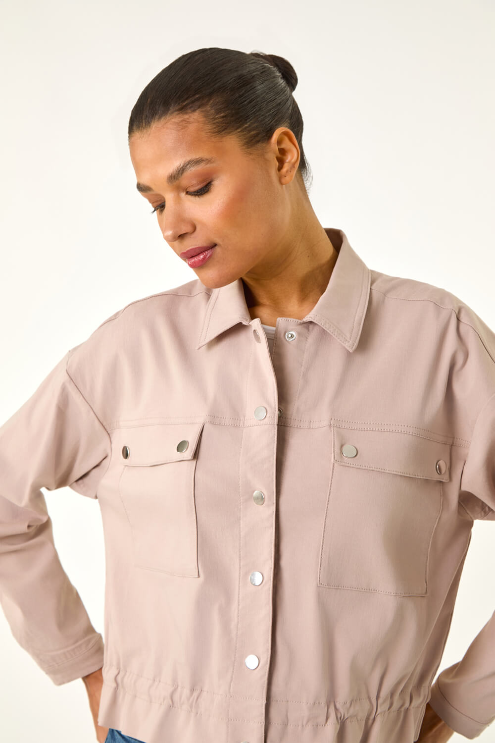 Stone Utility Collared Pocket Jacket | Roman UK