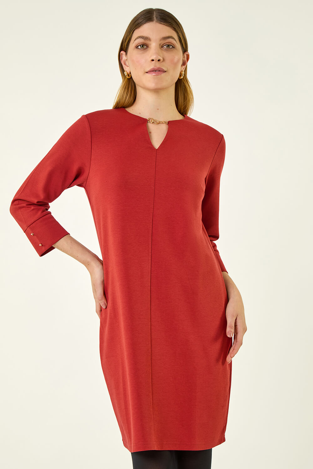 Rust Keyhole Chain Shift Dress | Roman UK