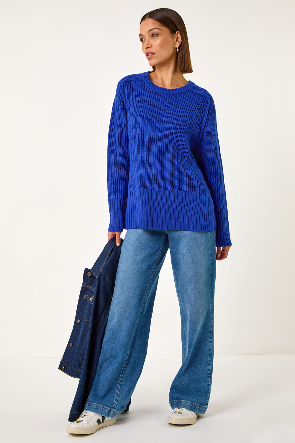 Blue Shoulder Detail Knit Jumper | Roman UK