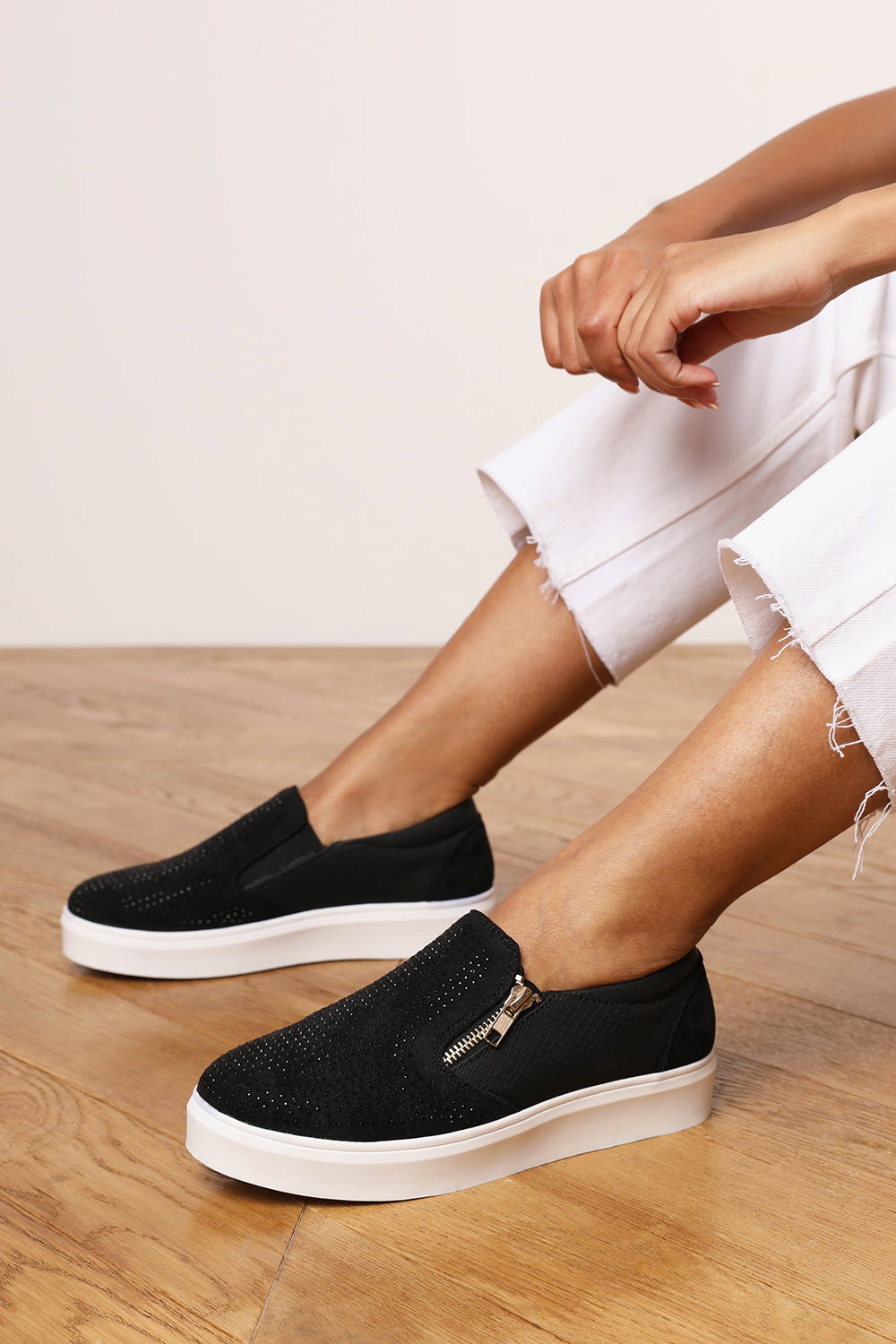 'Galia' Zip Detail Trainer with Diamante Toe