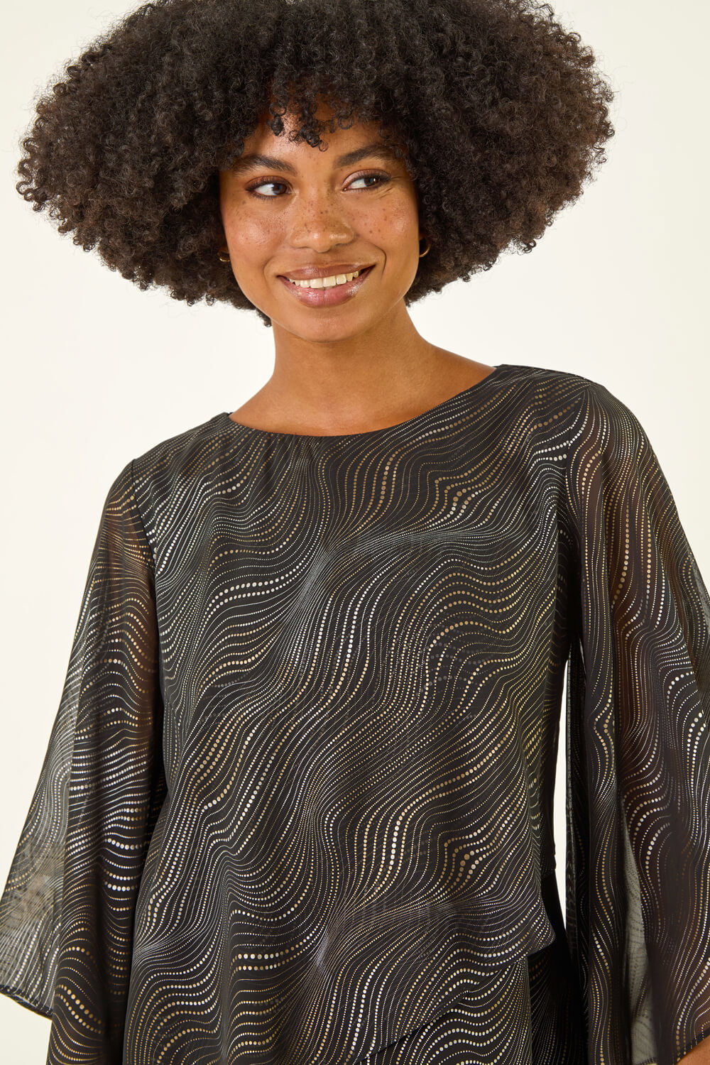 Black Wavy Spot Foil Overlay Top | Roman UK