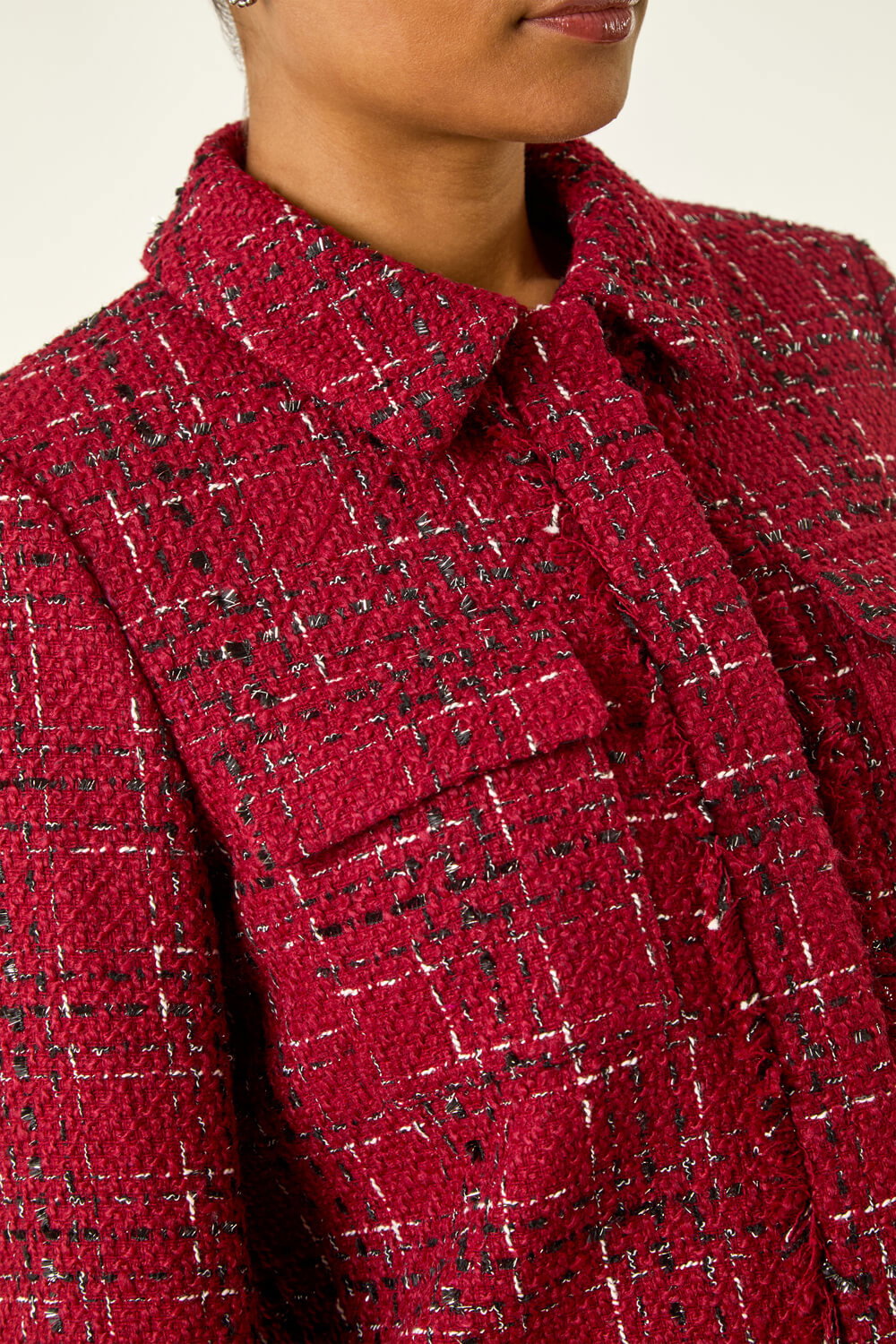 Wine Luxury Boucle Textured Jacket | Roman UK