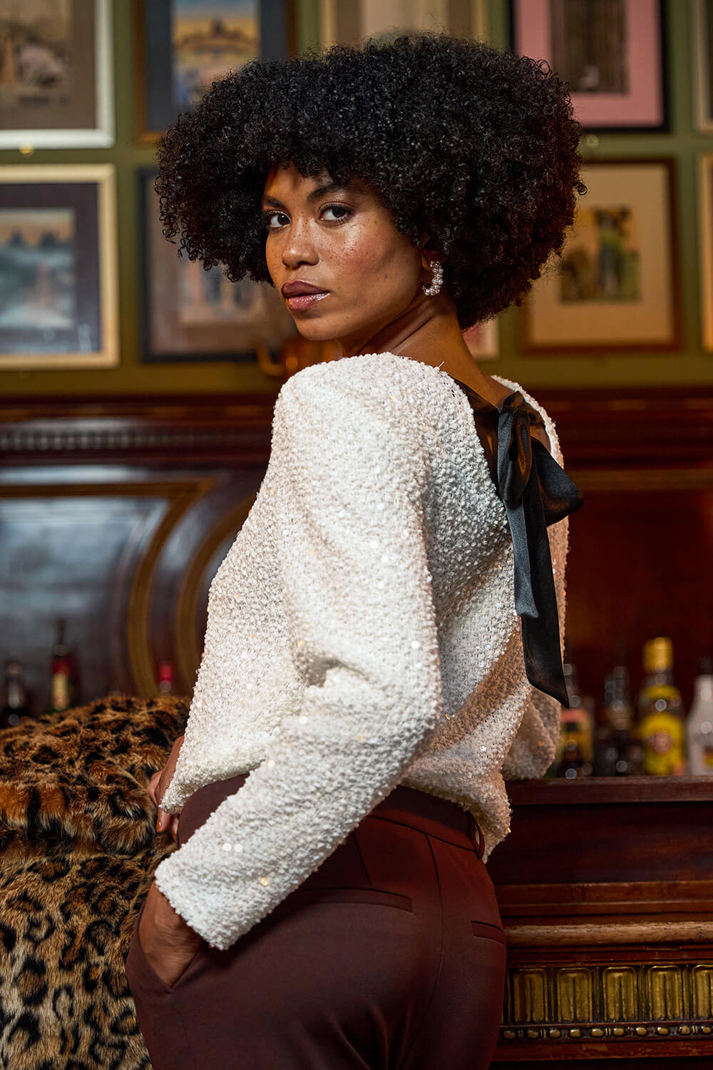 Ivory Sequin Bow Back Snit Top | Roman UK