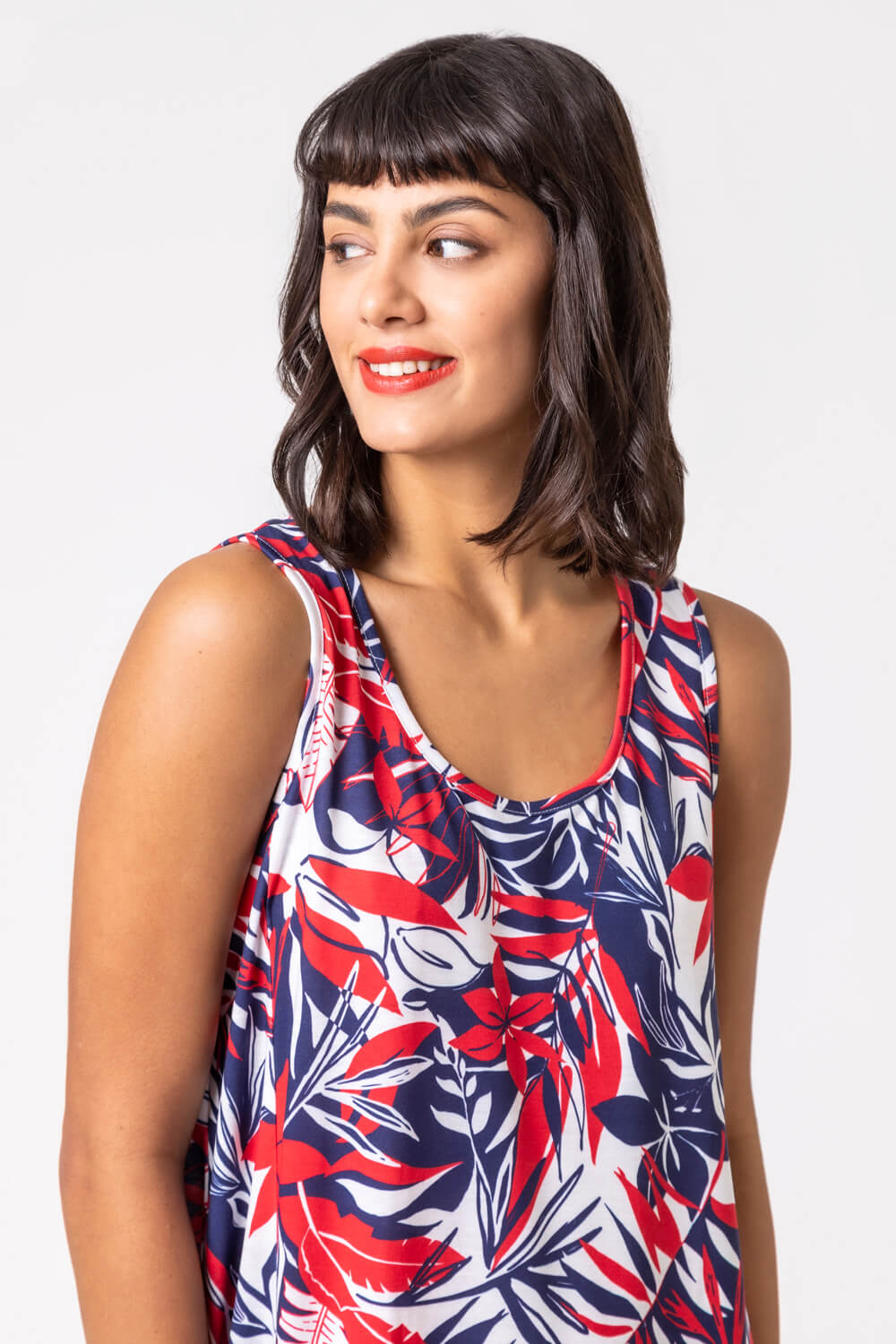 Tropical Leaf Print Slouch Pocket Dress in Navy - Roman Originals UK