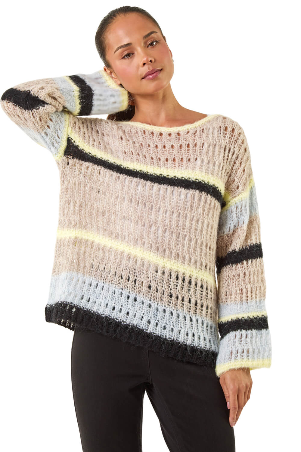 Roman Petite Stripe Open Knitted Jumper For Women UK - Ladies Autumn ...