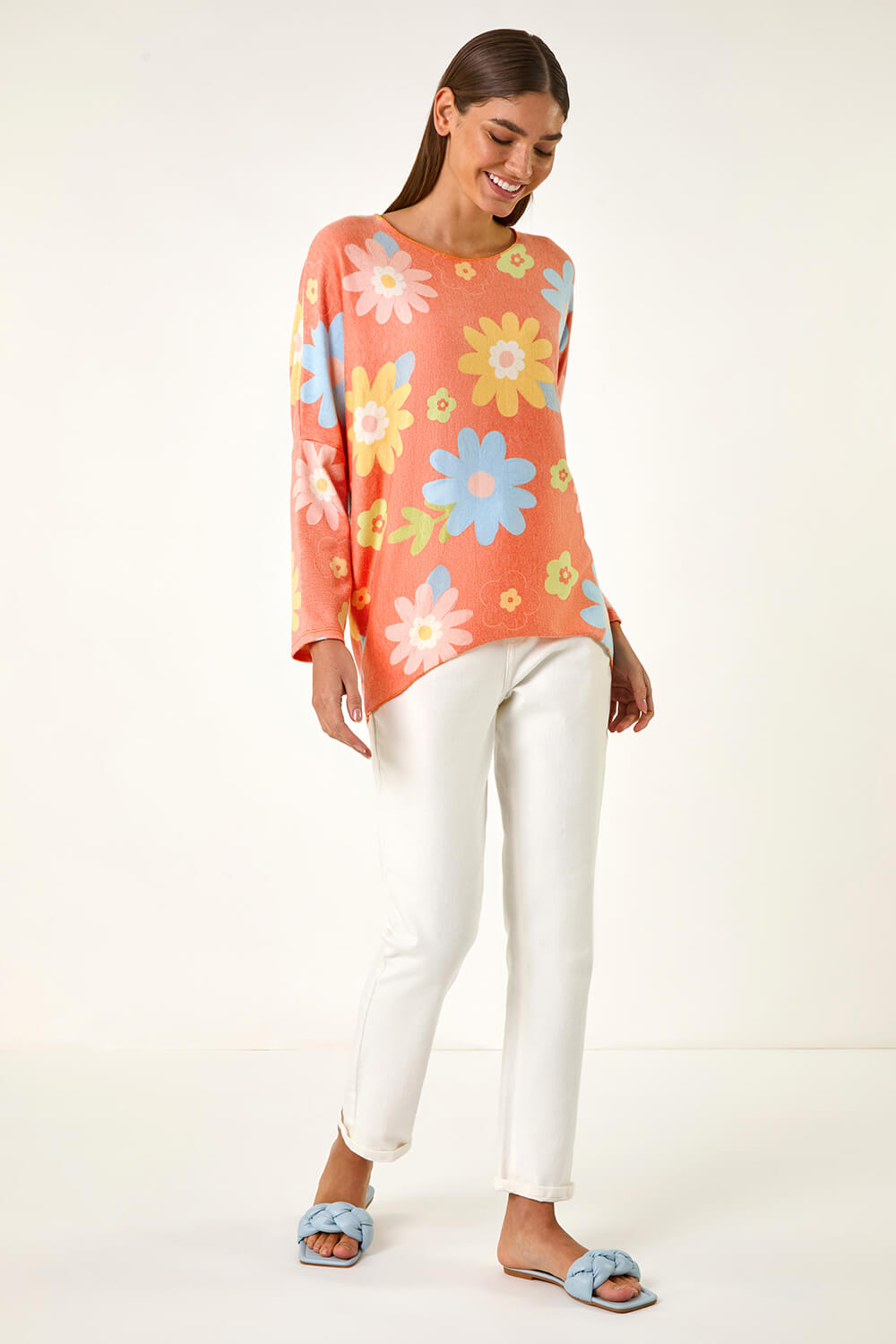 Orange All Over Floral Print Snit Top | Roman UK
